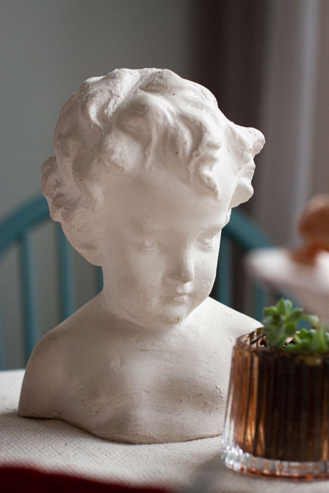Vintage French Sculpture: Innocent Young Boy Plaster Bust With Angelic ...