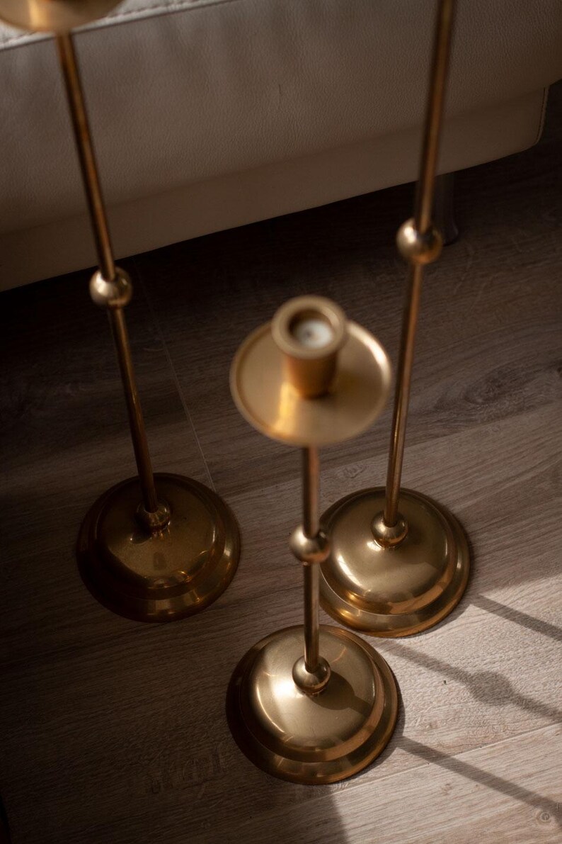 Vintage Tall Brass Candle Holders Set - Floor Candlestick Set Vintage ...