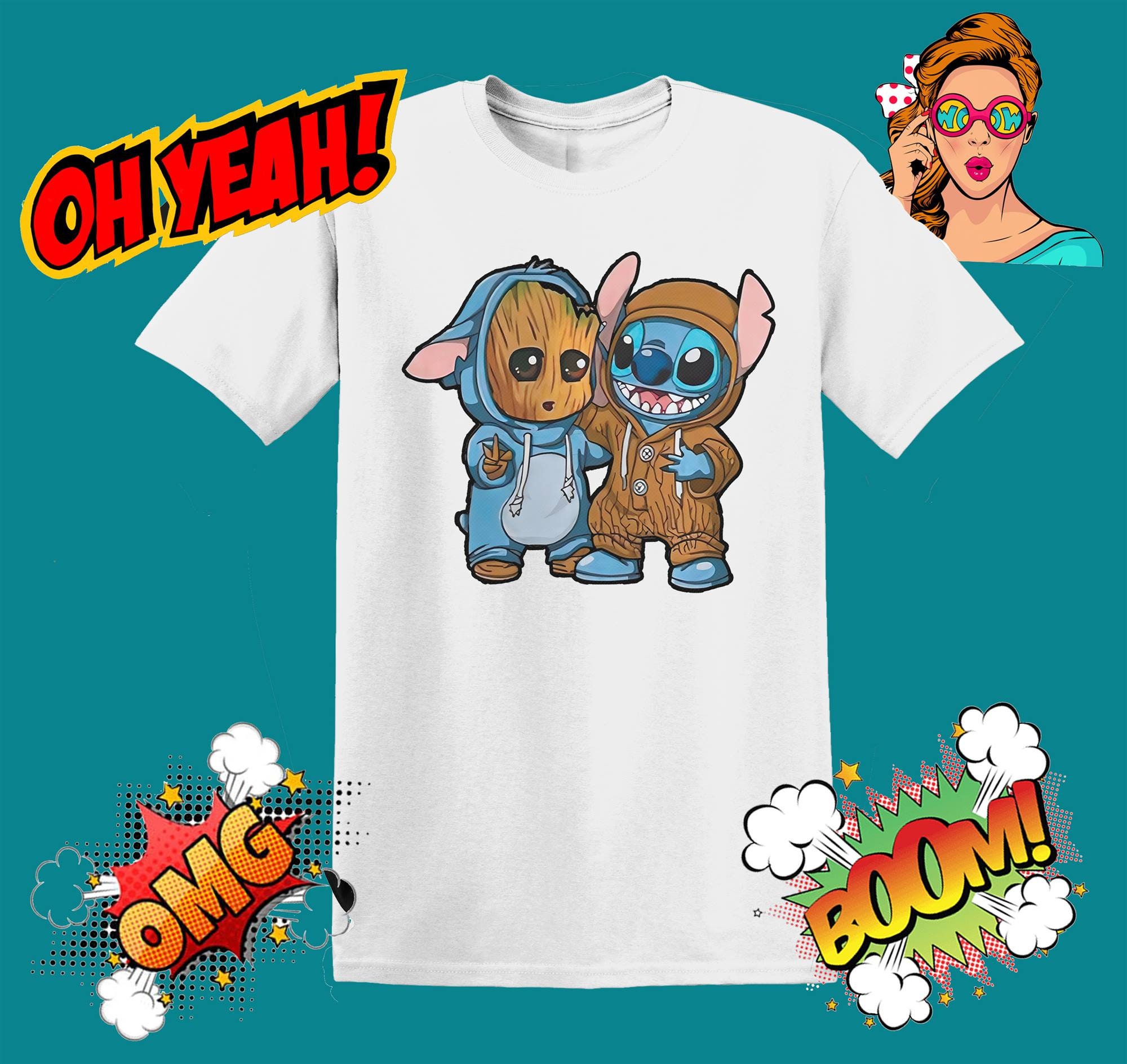 Disney Baby Groot and Stitch Funny Men Women Unisex T Shirt, T-shirt ...