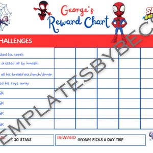 Spidey Printable Kids Reward Chart Potty Training Behaviour Chart Star ...