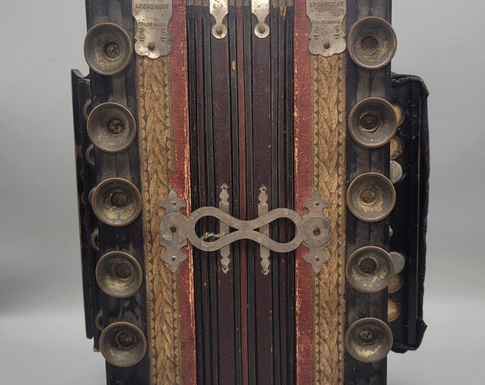 Antique 1800s Novitat Button Accordion Vintage Gypsy Squeeze Box German ...