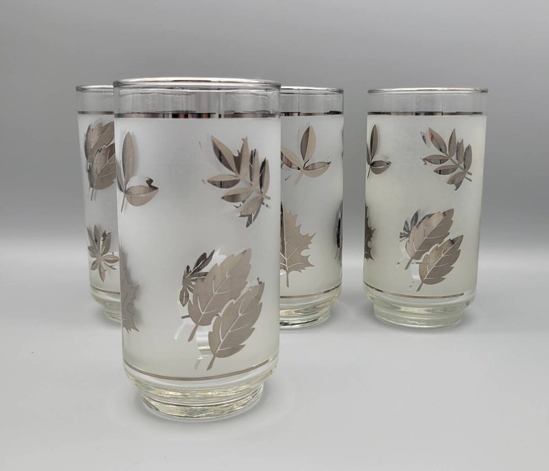 Mid Century Modern Barware Vintage Libbey Glass Silver Leaf Foliage ...