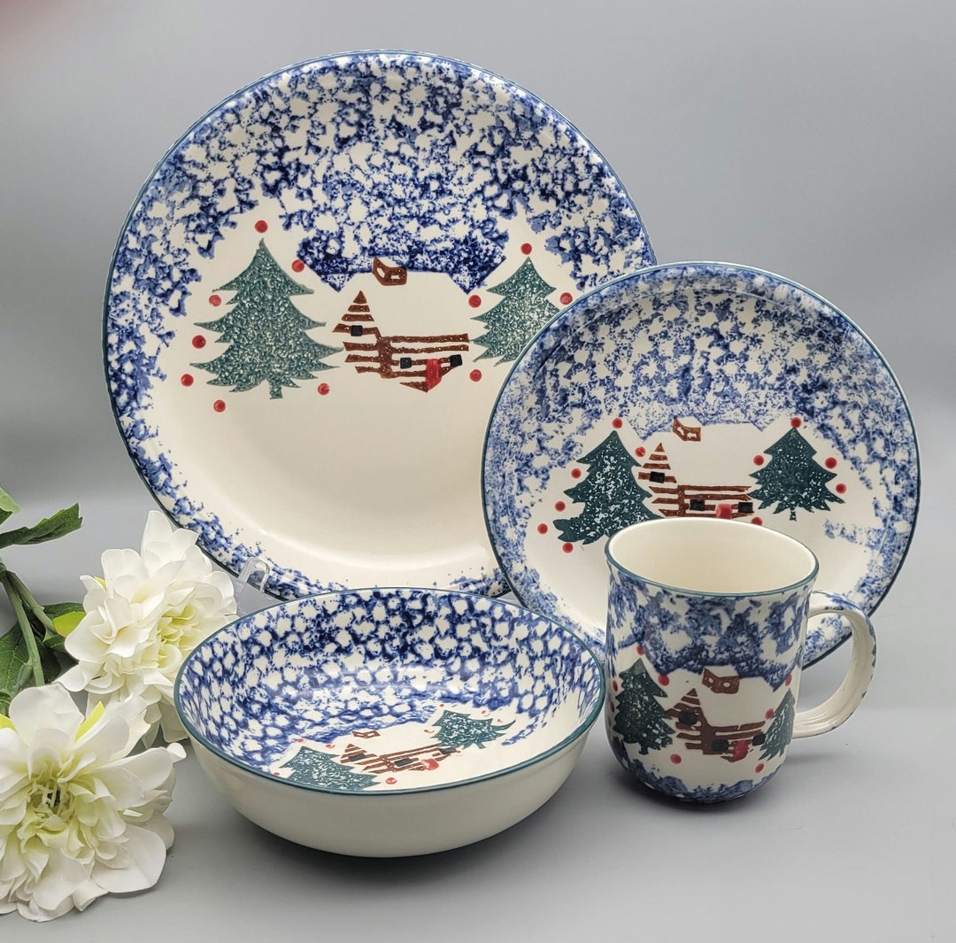 Vintage Tienshan Christmas Plate: Cabin in the Snow Dinnerware - Etsy