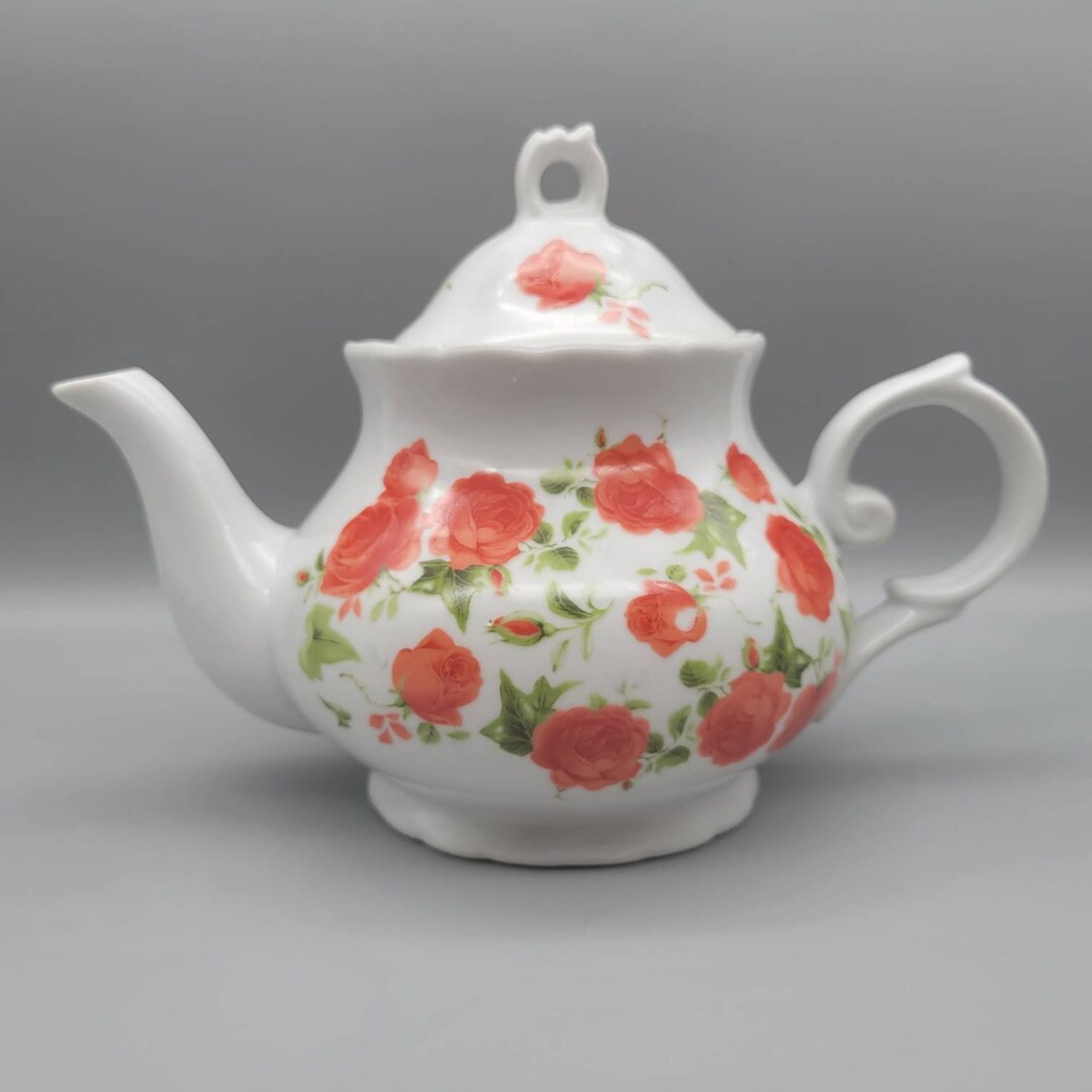 Vintage Rose Chintz Floral Teapot Red Roses Tea Pot Collectible ...