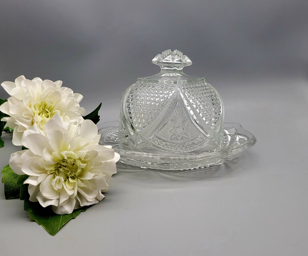 Antique EAPG Glass Elegant Round Butter Dish Massachusetts Clear US ...