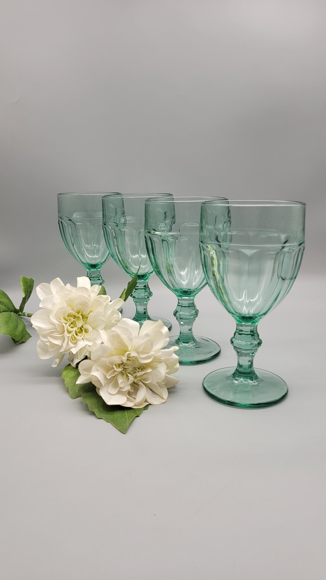 Vintage Libbey Glass Duratuff Gibraltar Spanish Green Footed Water ...
