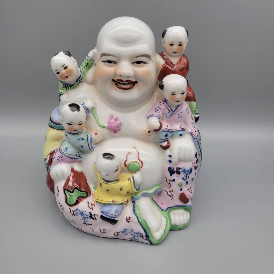 Vintage Ceramic Chinese Smiling Fertility Buddha Figurine Figure Statue ...