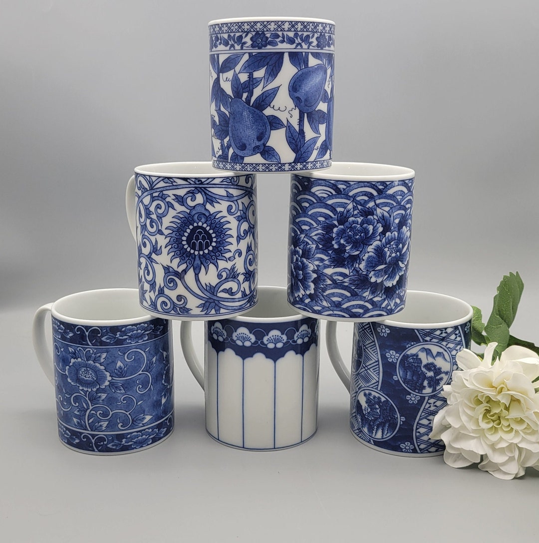 Set of 6 Mugs - Vintage Takahashi San Francisco Japan Vintage Blue ...