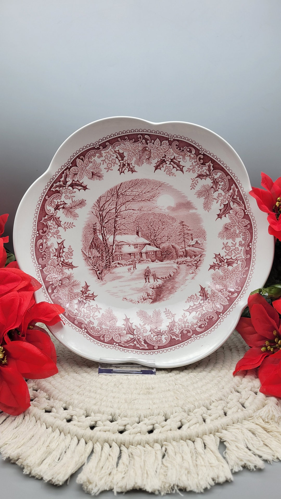 Vintage Spode Winters Eve Red Serving Bowl Retro Christmas Holiday ...
