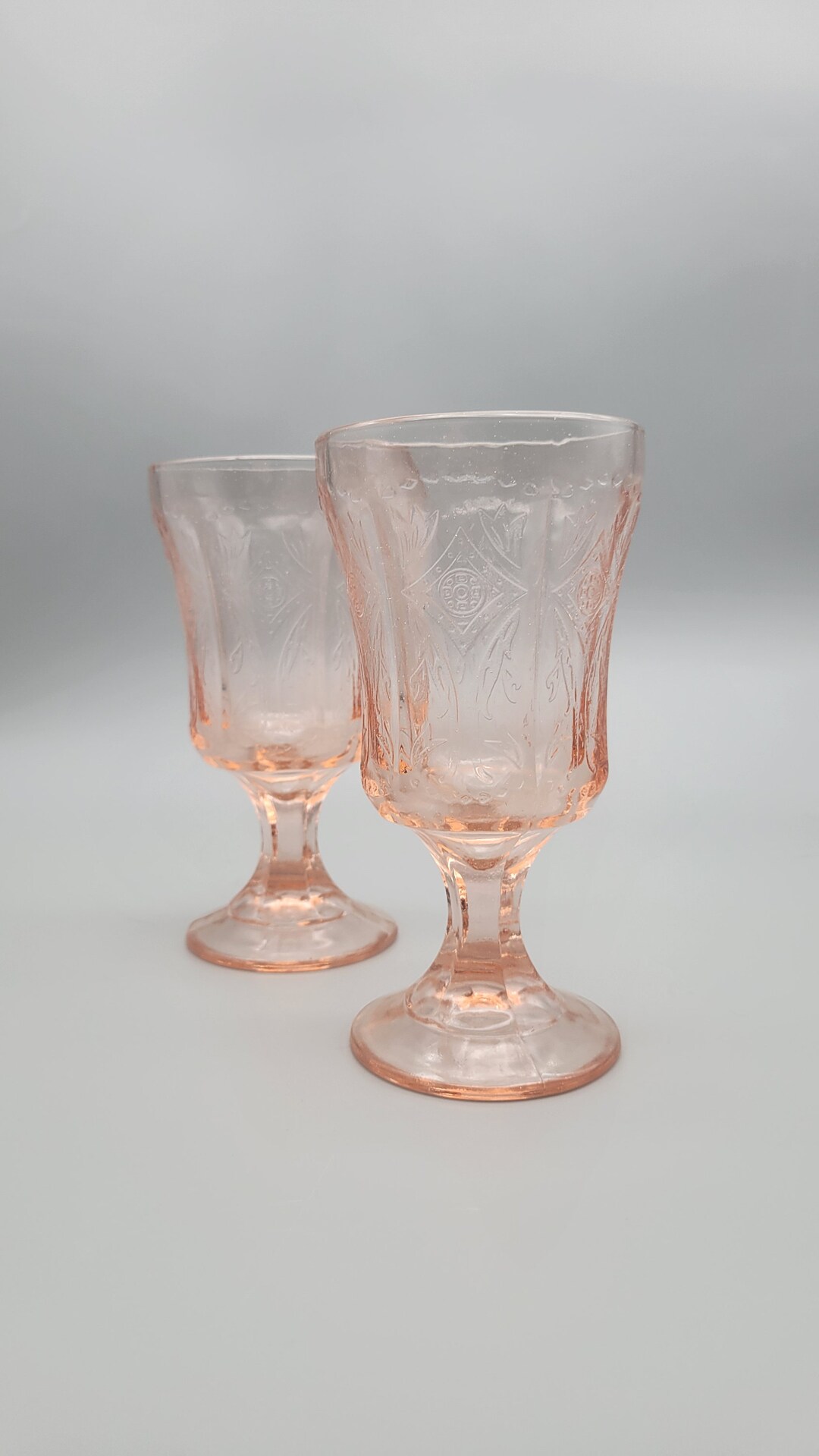 Rare Set Of 2 Recollection Pink By Indiana Glass Vintage Water Goblets