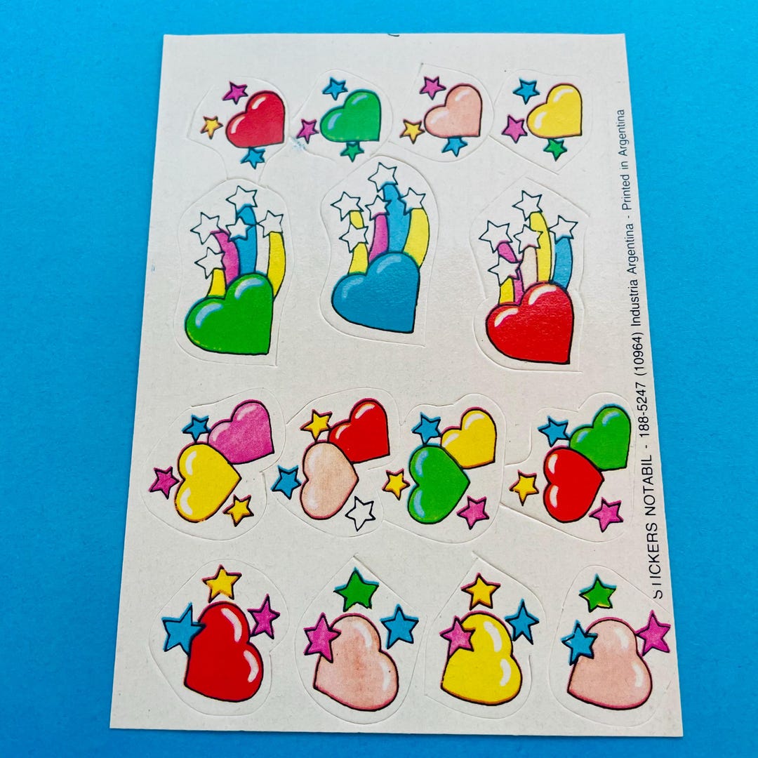 VERY RARE Vintage 80s Heart Sticker Sheet by Argentinian Company ...
