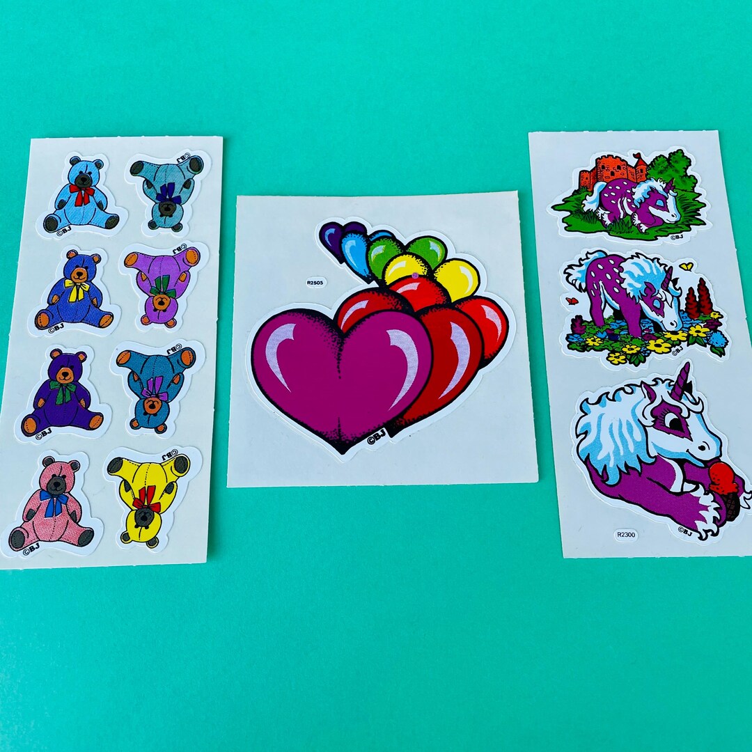 Bundle of Vintage BJ Stickers - Bears, Hearts & Unicorns - Etsy