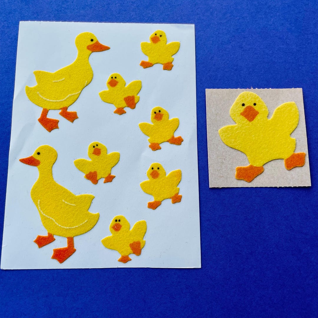 Rare Vintage 80s Sandylion Maxi Fuzzy Yellow Ducks & Ducklings Sticker ...