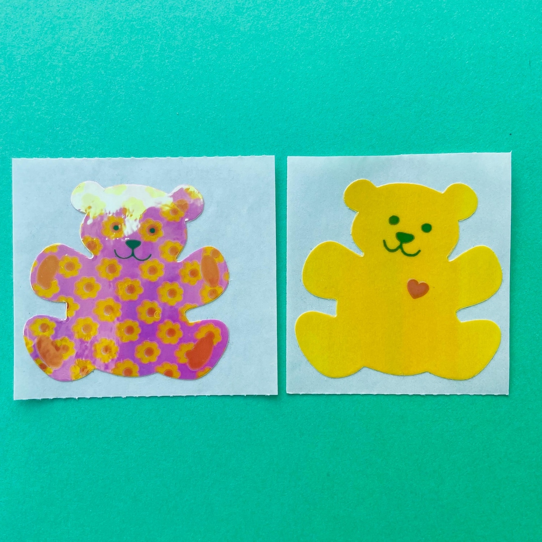 2 Large Rare Vintage 80s Sandylion Teddy Bear Stickers - Pearly Pink ...