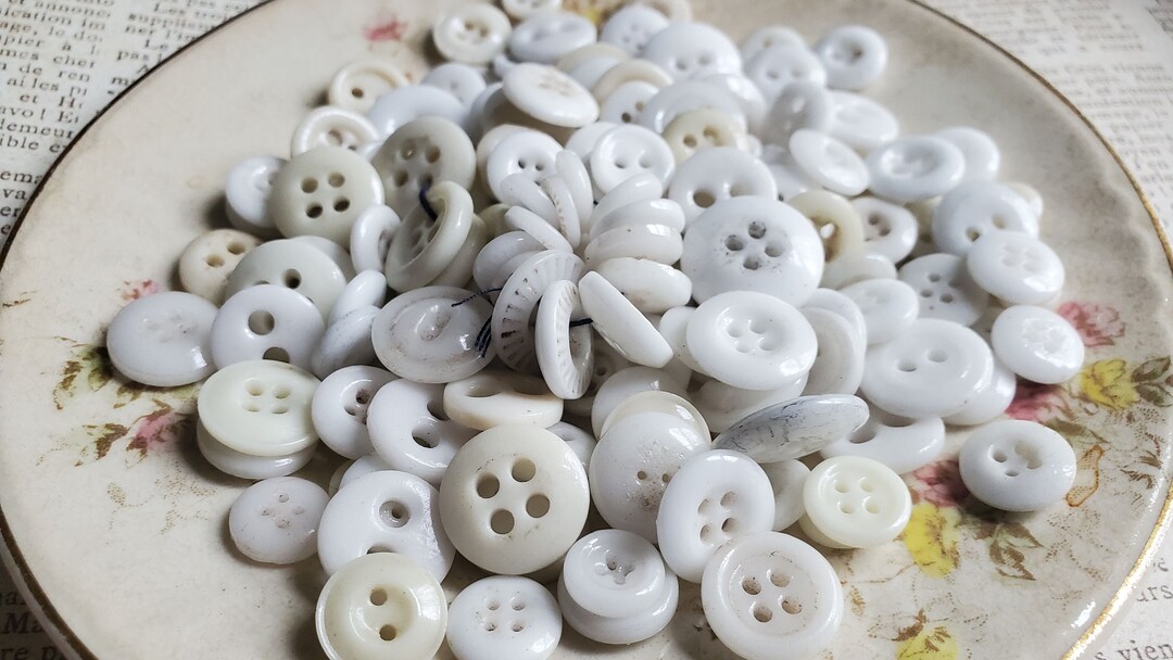 Sixty (60) Antique White China Buttons. Measure Approx 3/4" or Less ...