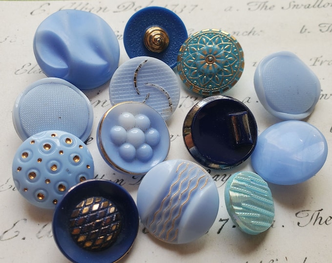 Thirteen (13) Lovely Vintage or Antique Glass Buttons. Blue Glass ...