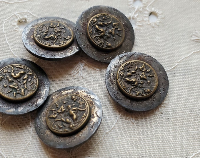 Five 5 Antique Metal Picture Buttons. Back Marked PARIS DEPOSE. Measure ...