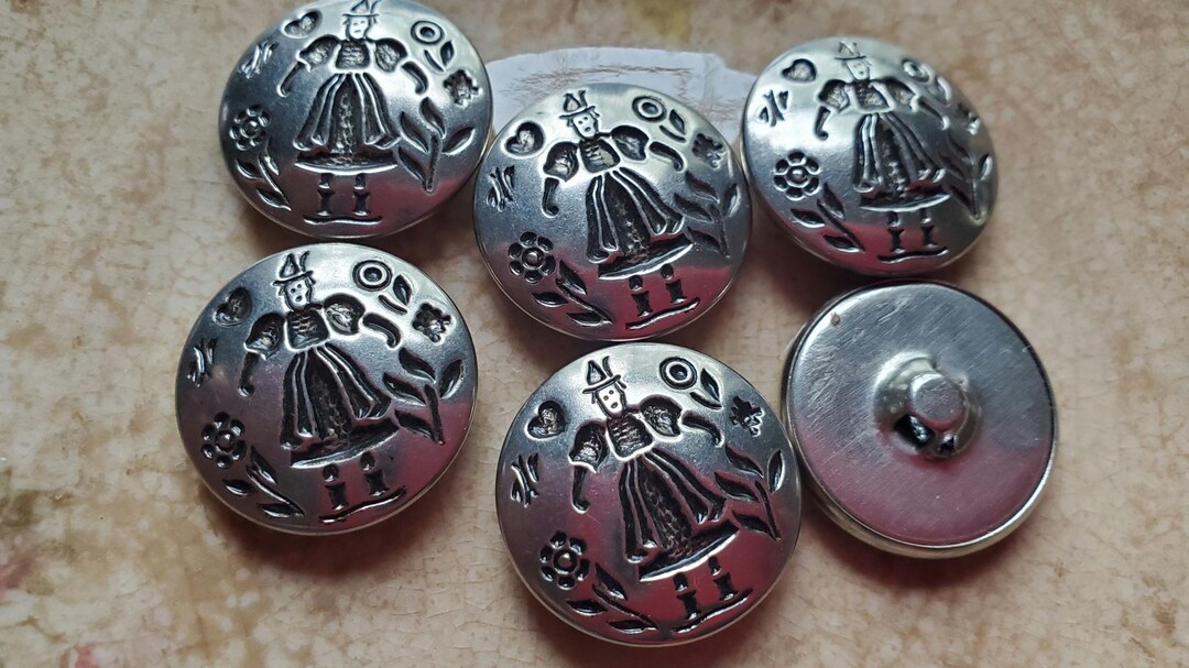 Six (6) Dutch, Holland Woman, Metal Buttons. Measure Approx 7/8" and ...