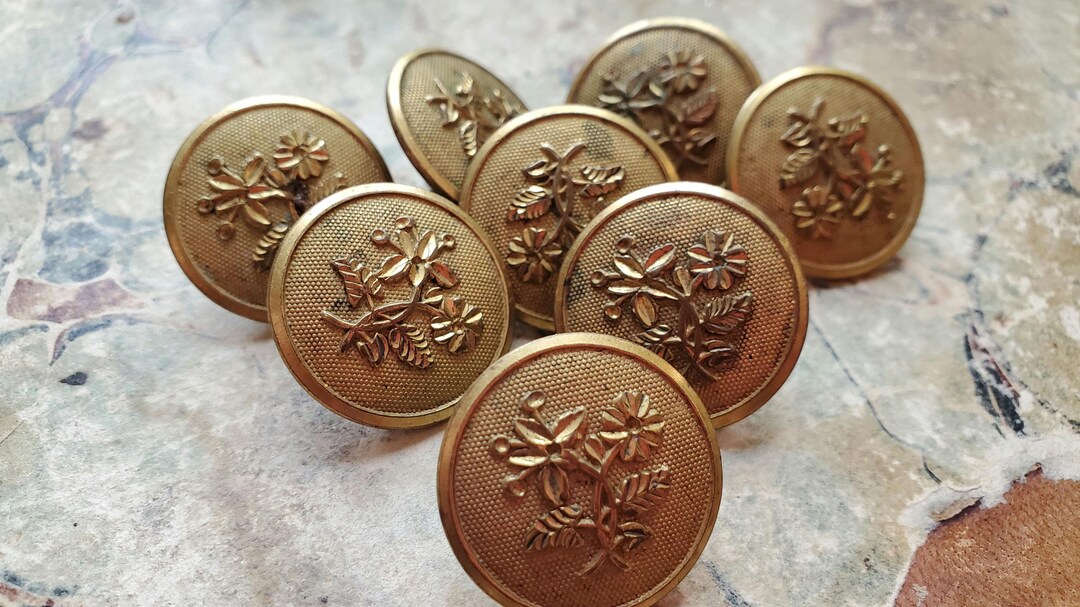 Eight 8 Antique Gilt Age Metal Buttons. Back Marked Benedict Burnham ...