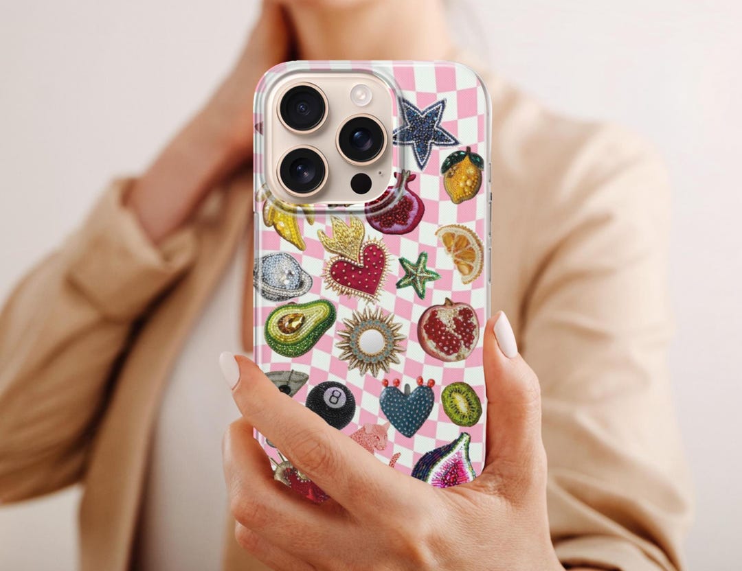 Embroidered Collage iPhone 16e Case, Trendy Preppy iPhone 15 14 13 12 ...