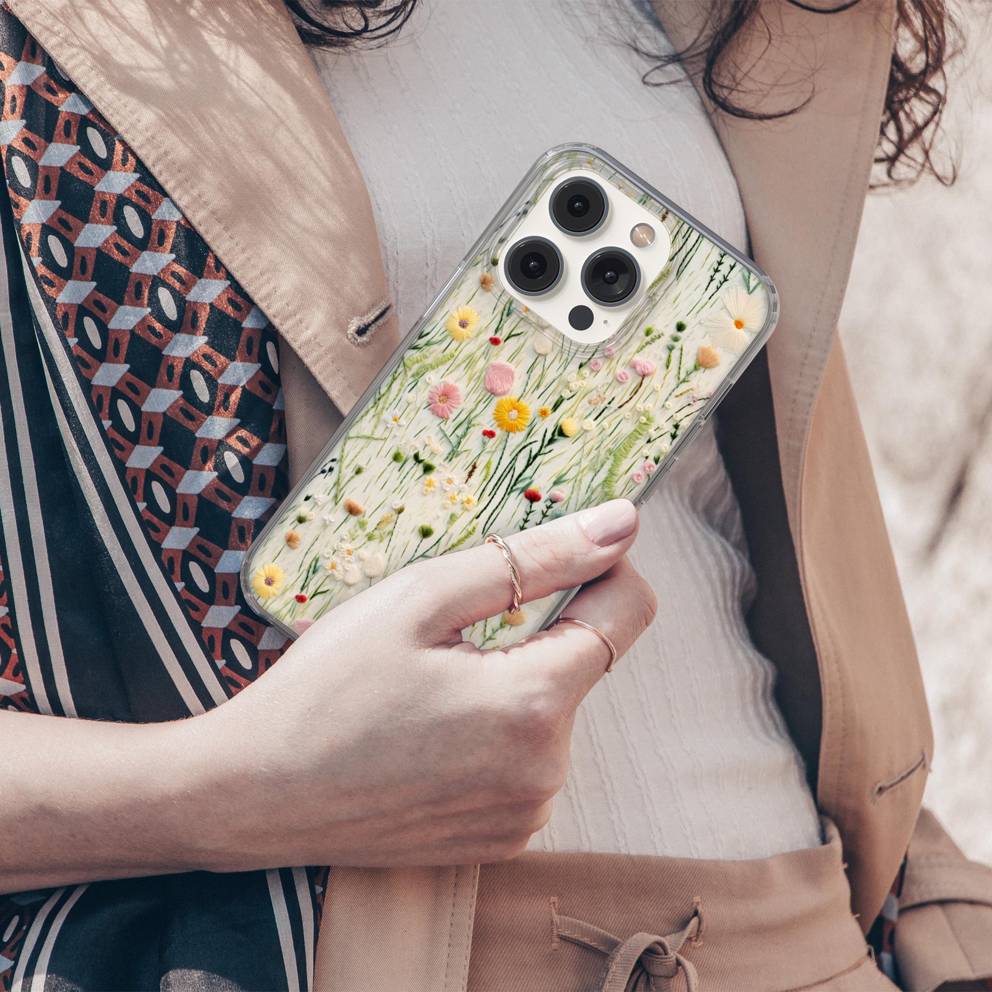 Embroidered iPhone 16e Case, Flower Case for iPhone 16pro, 14, 13, 12 ...