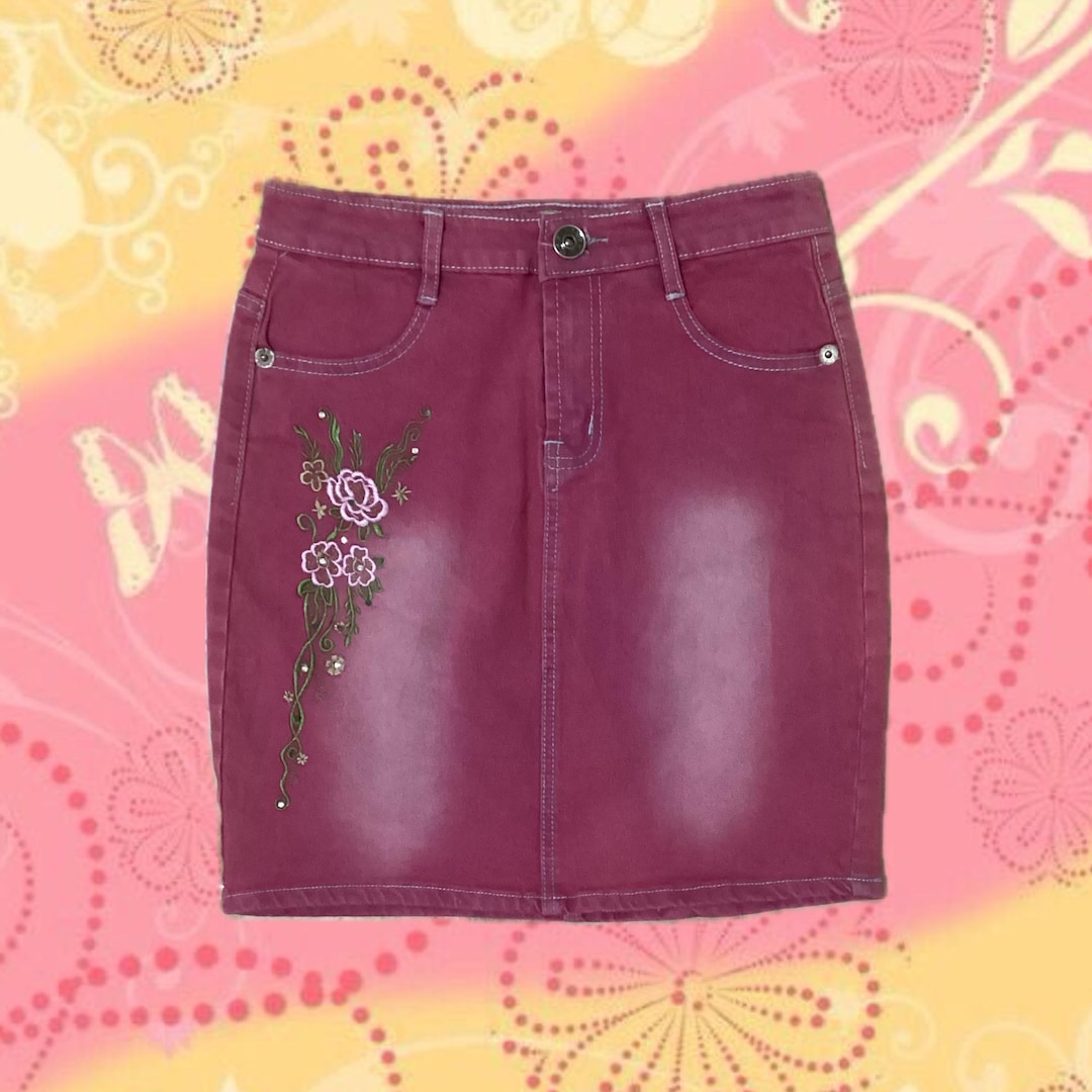 Vintage Retro Y2k 2000s 90s Mcbling Harajuku Grunge Pink Denim Mini ...