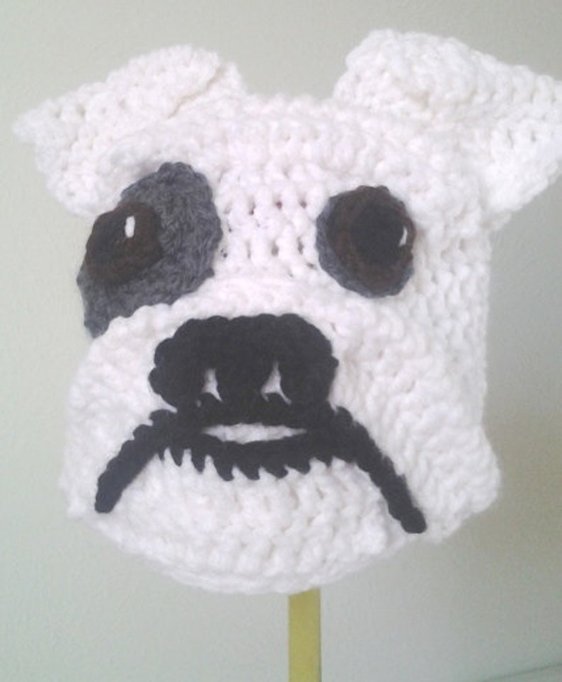 Crochet Bulldog Hat White Dog Beanie with Floppy Ears | Etsy