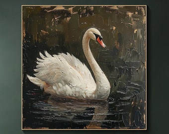Elegant White Swan Oil Painting Hand-painted Textured Canvas Art Custom ...