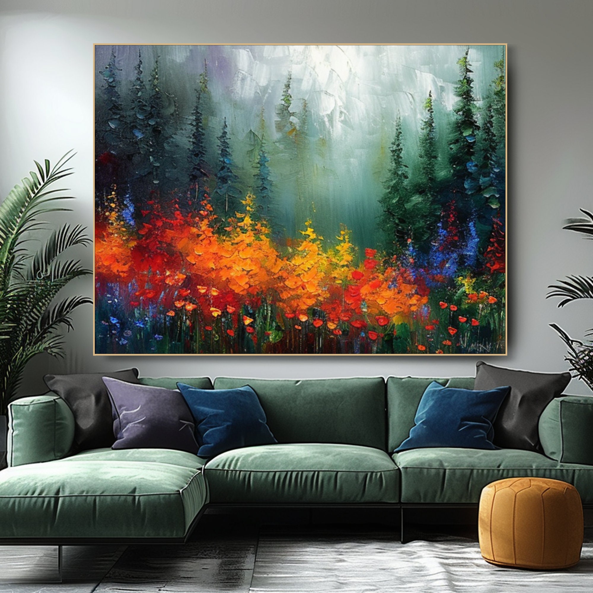 Colorful Flower&green Tree Painting on Canvas Impasto Textured Painting ...
