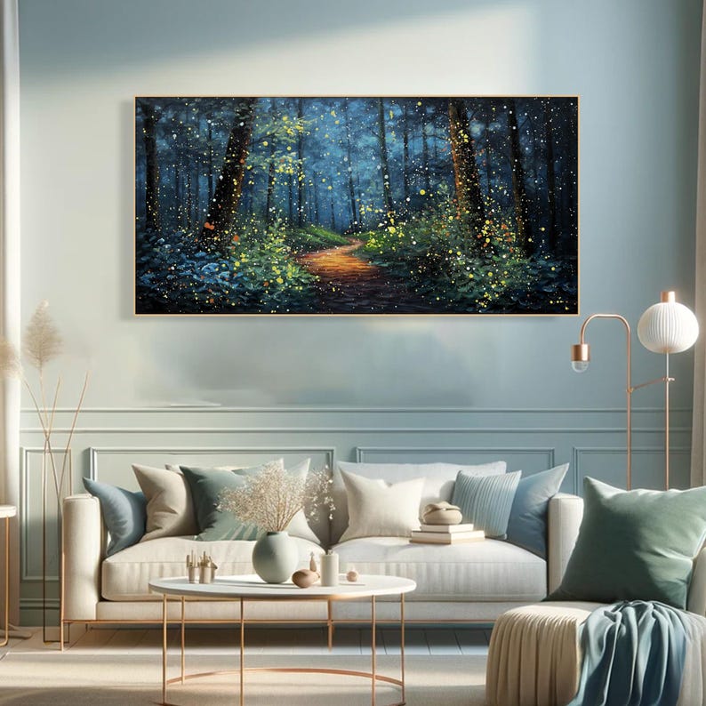 Fireflies Dancing in Forest Oil Painting on Canvas Textured Canvas Art ...