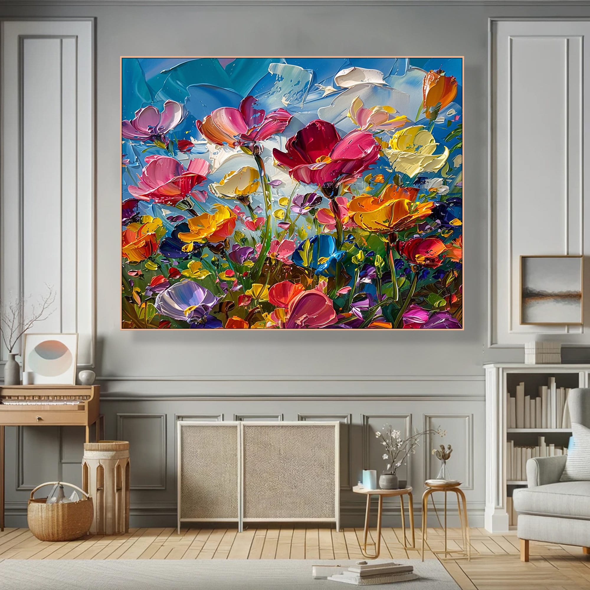 Colorful Floral Canvas Art, Vibrant Flower Painting on Canvas, Textured Acrylic Painting ...