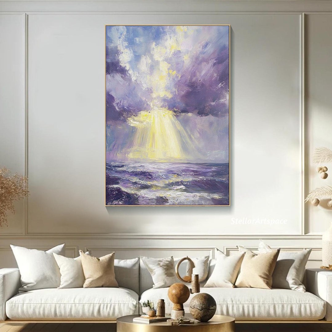 Sunbeam Over Ocean Painting on Canvas 3D Textured Abstract Seascape ...