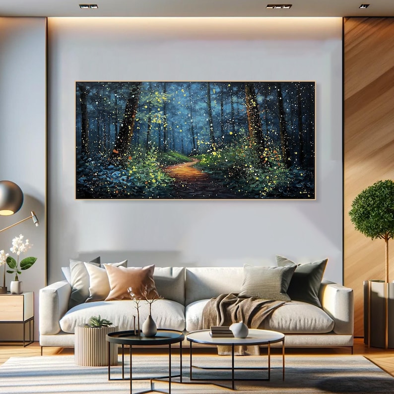 Fireflies Dancing in Forest Oil Painting on Canvas Textured Canvas Art ...