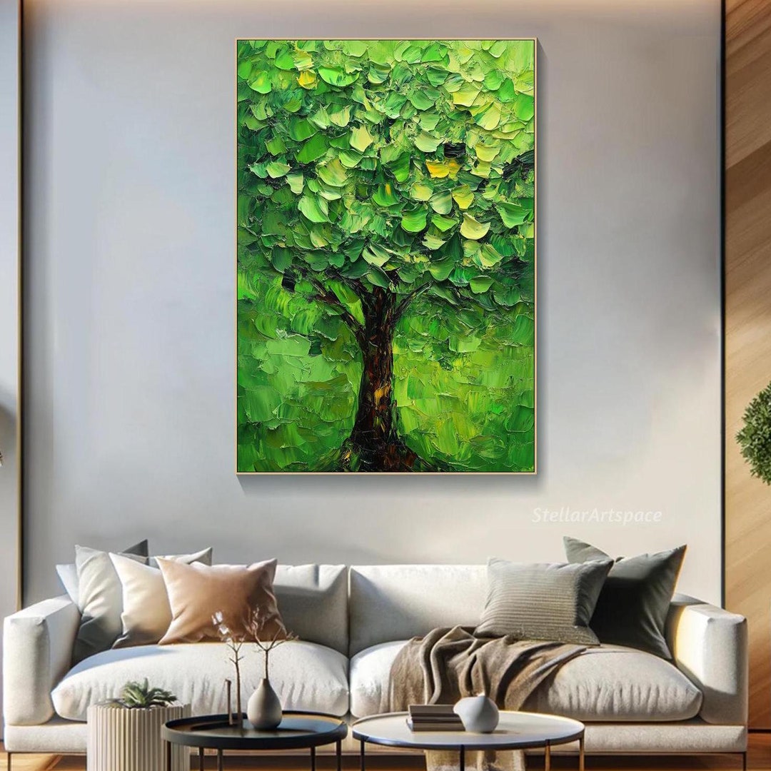 Green Tree Painting on Canvas 3D Textured Abstract Nature Wall Art ...