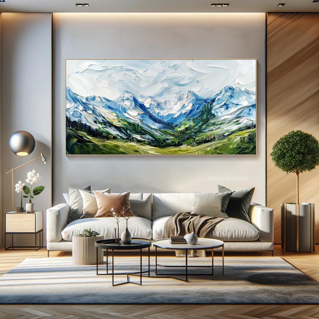 3D Textured Alpine Wall Art Mountain Painting on Canvas Hand-painted ...