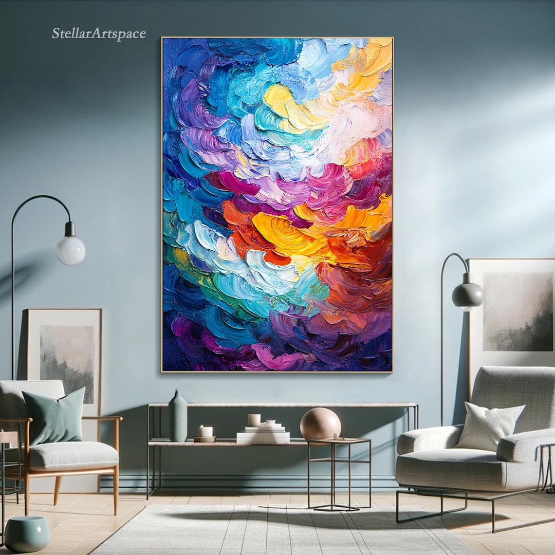 3D Abstract Oil Painting: Rainbow Impasto Texture on Canvas - Etsy