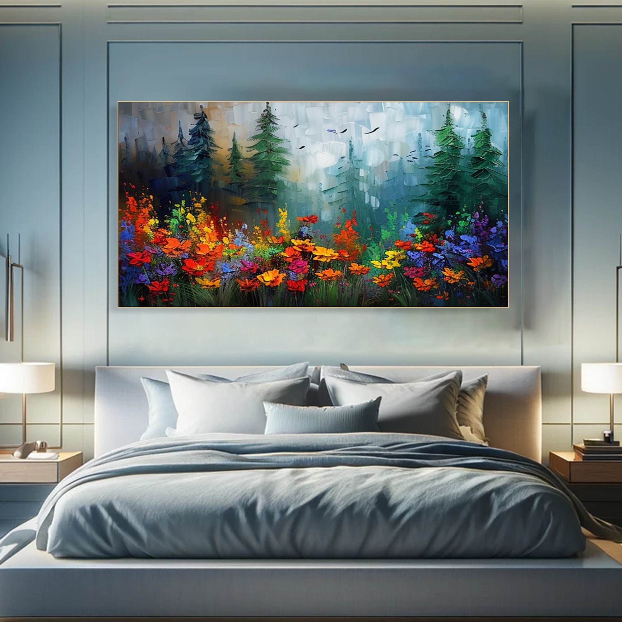 Original Colorful Forest Painting on Canvas 3D Impasto Textured Tree ...