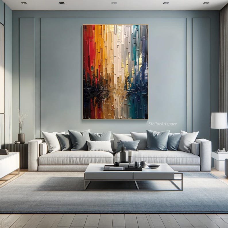 Textured Abstract Oil Painting: Colorful Palette Knife Canvas Wall Art ...