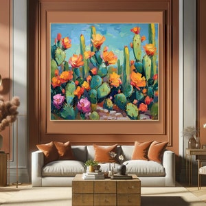 3D Textured Abstract Cactus Flower Painting Large Wall Art Colorful ...