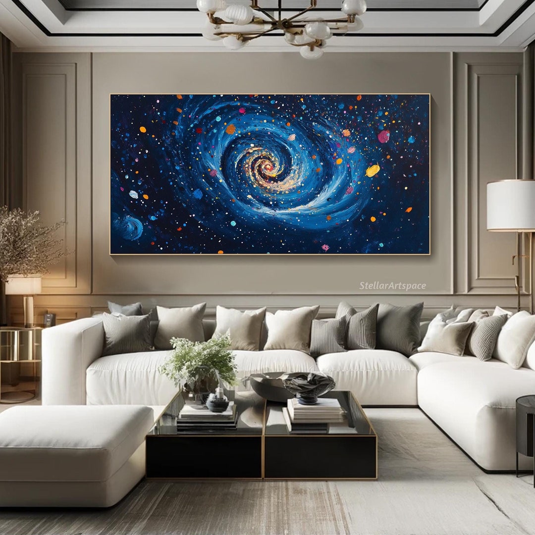 Galaxy Abstract Painting on Canvas 3D Textured Cosmic Spiral Wall Art ...