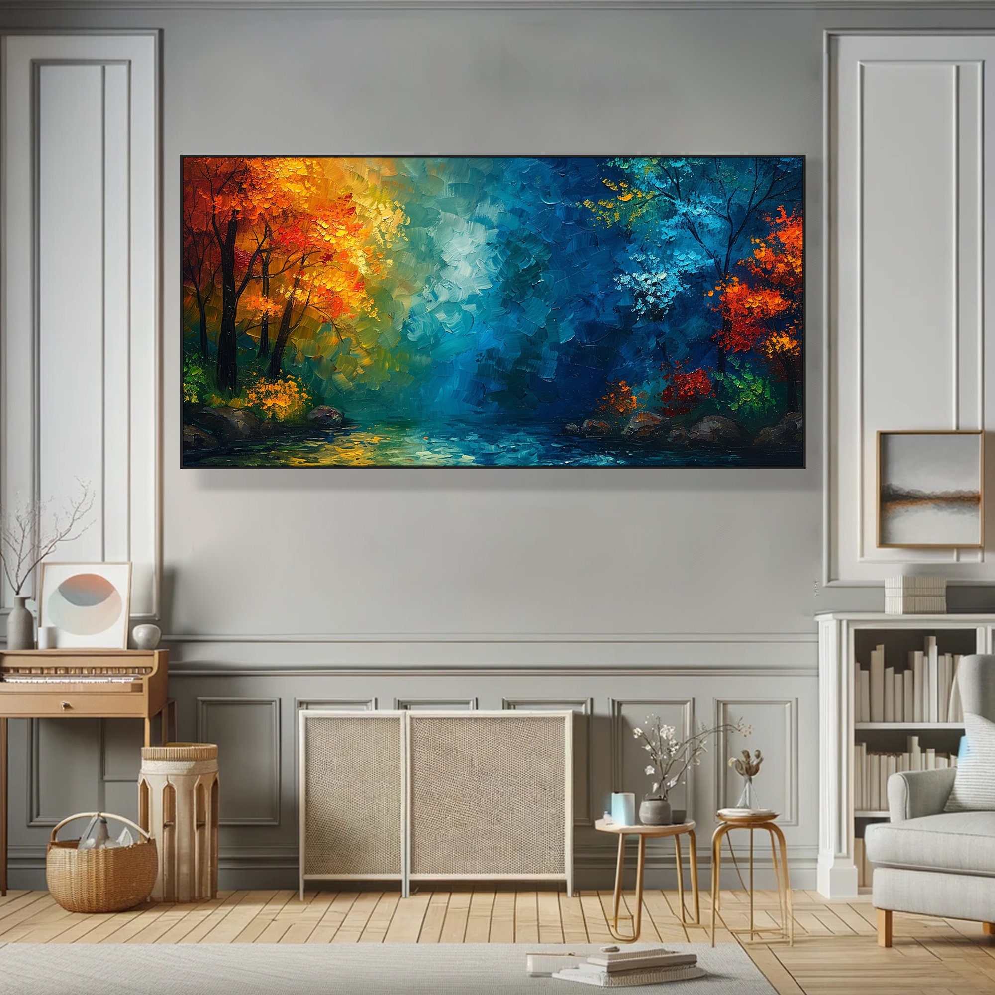 Original Colorful Forest Painting on Canvas 3D Impasto Textured Tree ...