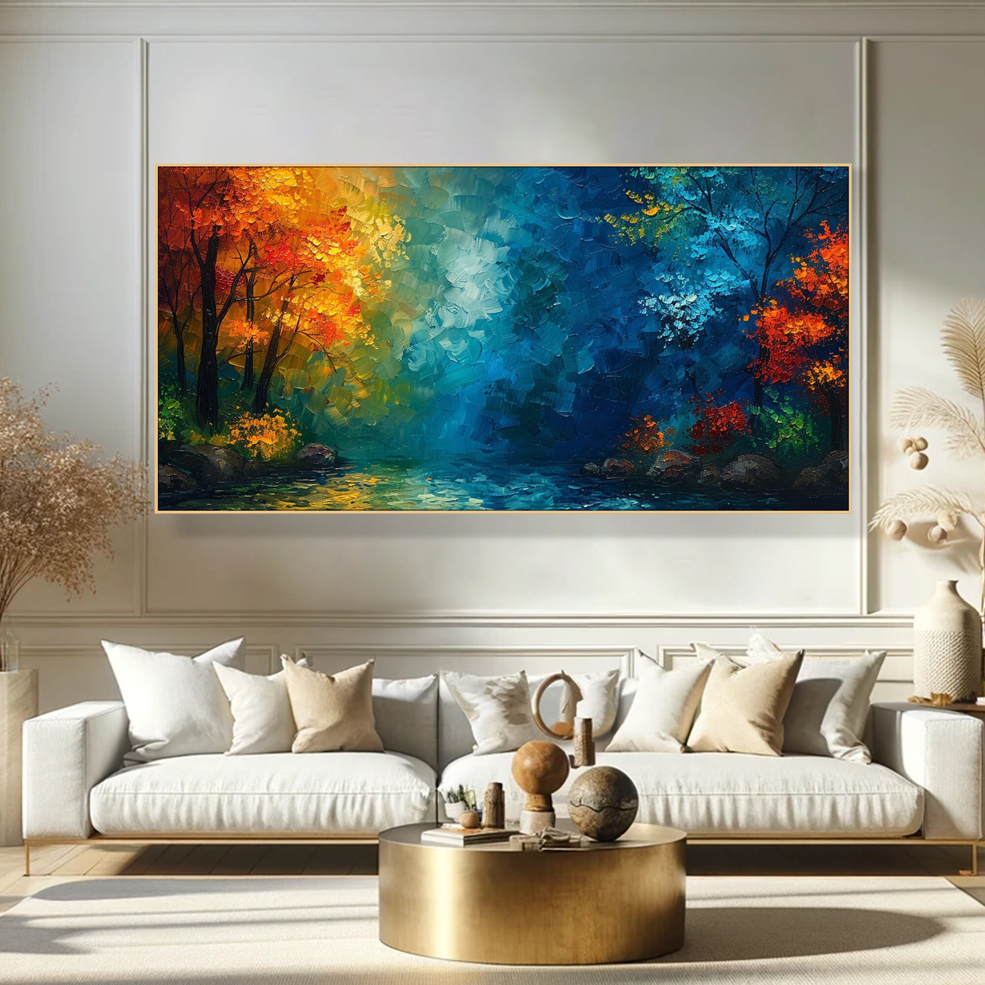 Original Colorful Forest Painting on Canvas 3D Impasto Textured Tree ...