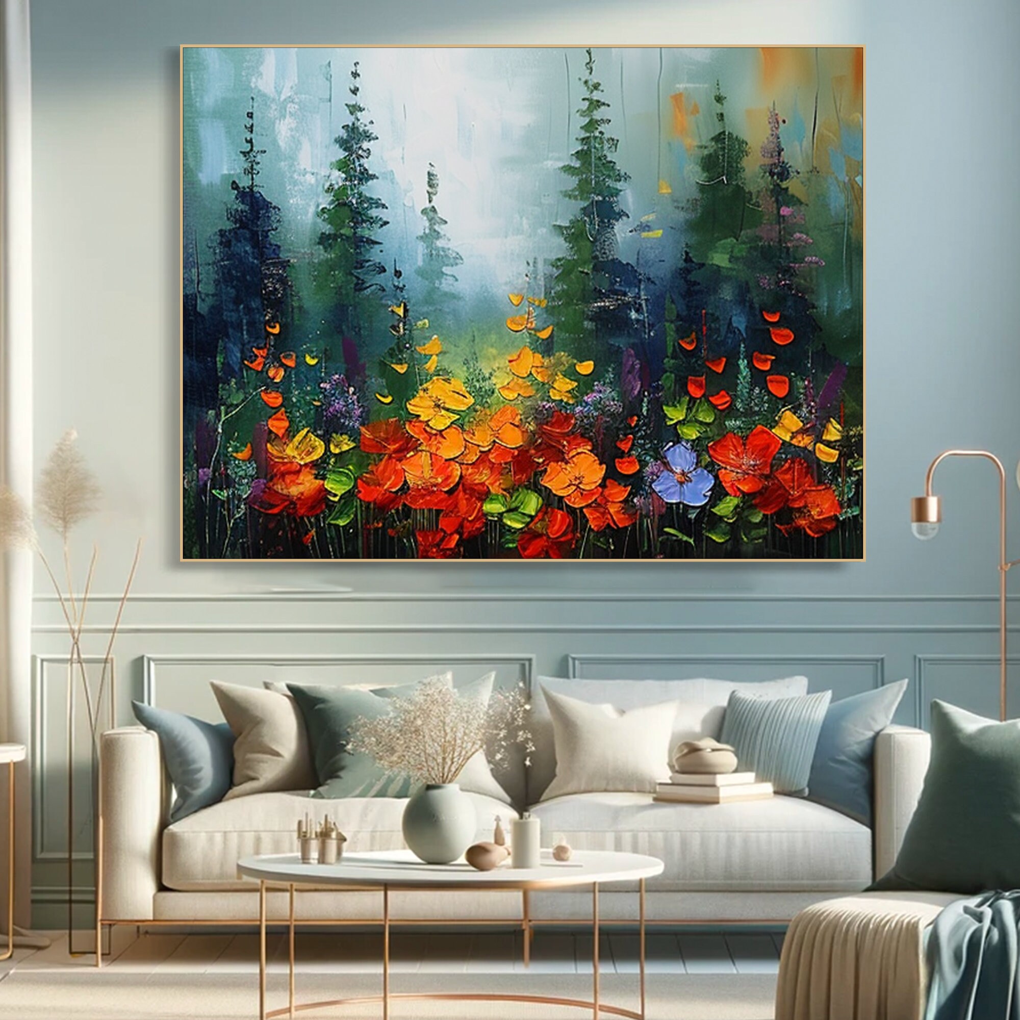 Colorful Flower&green Tree Painting on Canvas Impasto Textured Painting ...