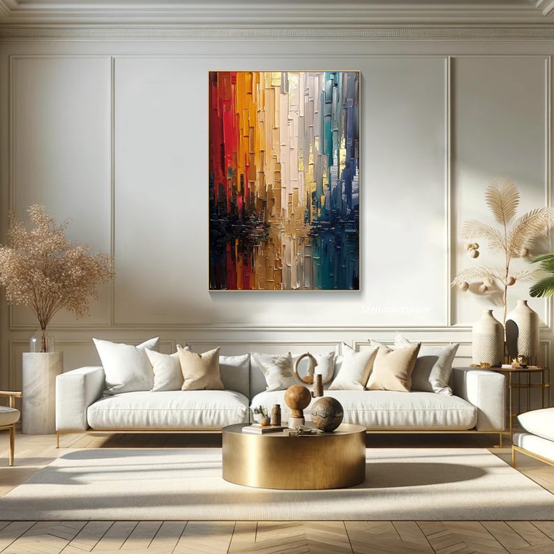 Textured Abstract Oil Painting: Colorful Palette Knife Canvas Wall Art ...