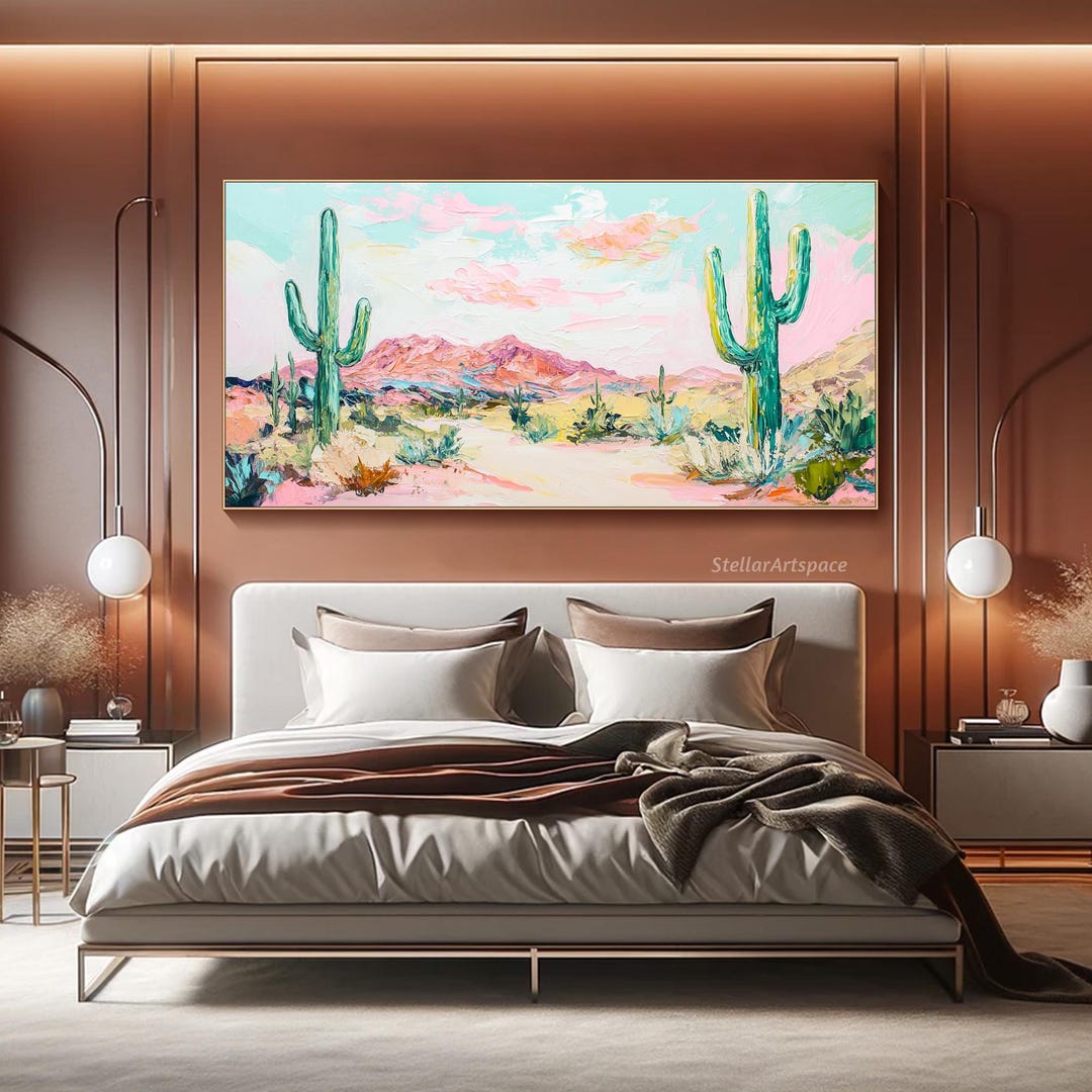 Large Cactus Desert Painting on Canvas Southwest Landscape Textured ...
