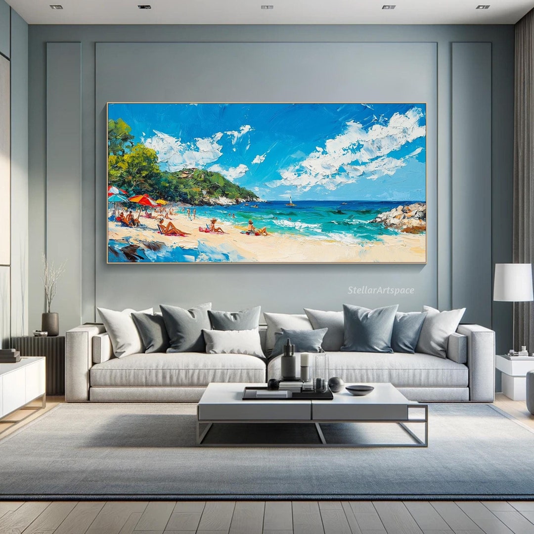 Textured Beach Painting on Canvas: Coastal Ocean View Wall Art - Etsy