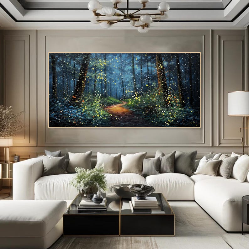 Fireflies Dancing in Forest Oil Painting on Canvas Textured Canvas Art ...