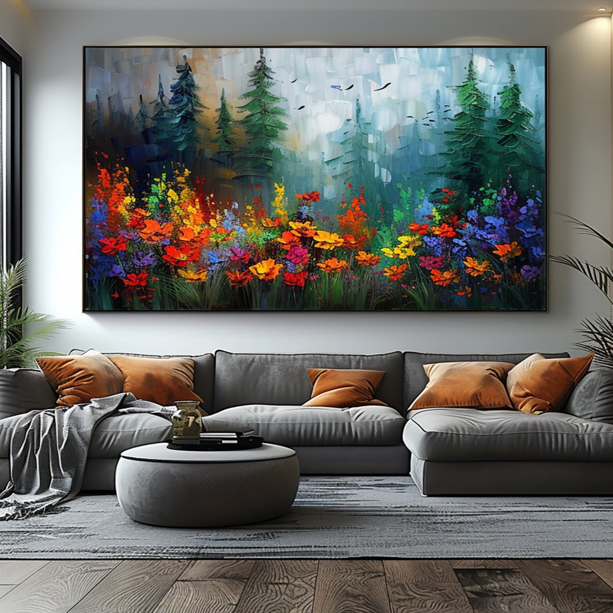 Original Colorful Forest Painting on Canvas 3D Impasto Textured Tree ...