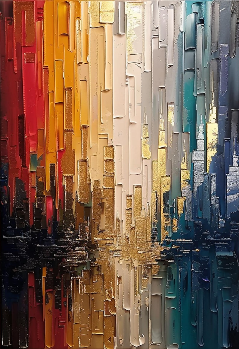 Textured Abstract Oil Painting: Colorful Palette Knife Canvas Wall Art ...