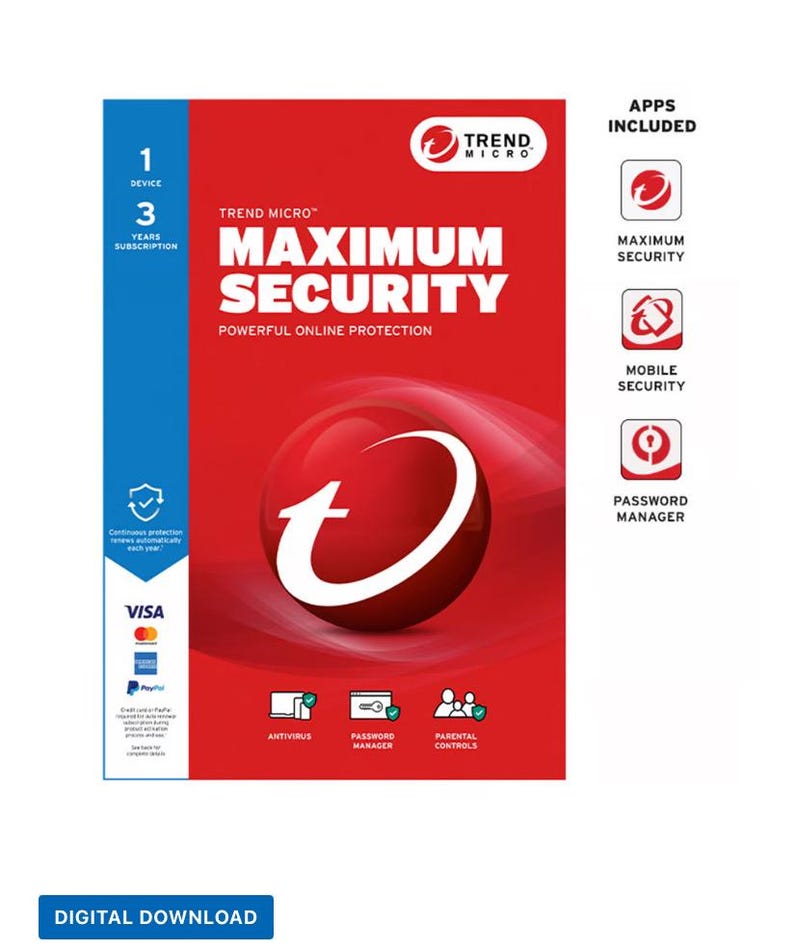 Trend Micro Maximum Security 3 Years 1 Device - Etsy Australia